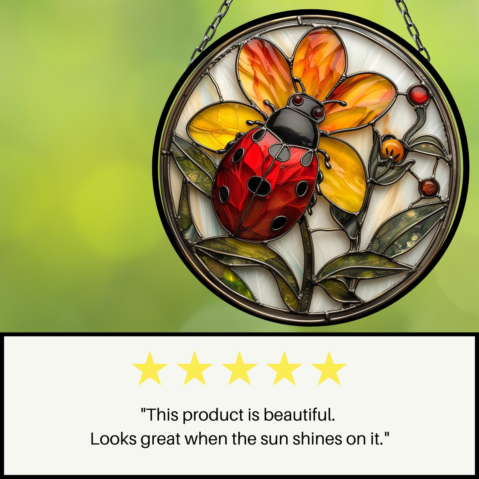 Ladybug on Flower Suncatcher Window Decor Artful Gift for Mothers Day ...