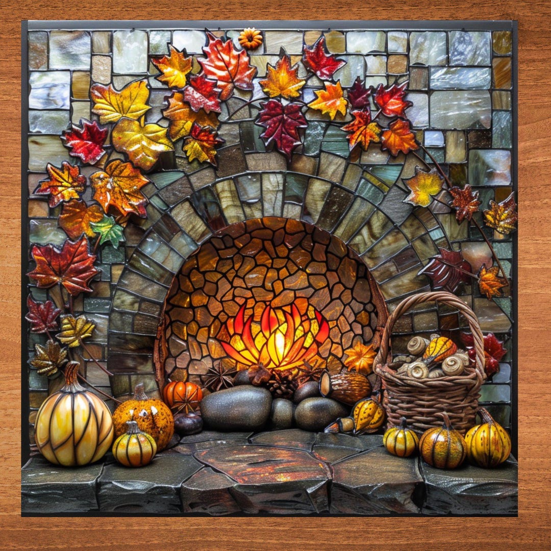 Warm Fall Fireplace Ceramic Art Tile Stained Glass Look Glossy ...