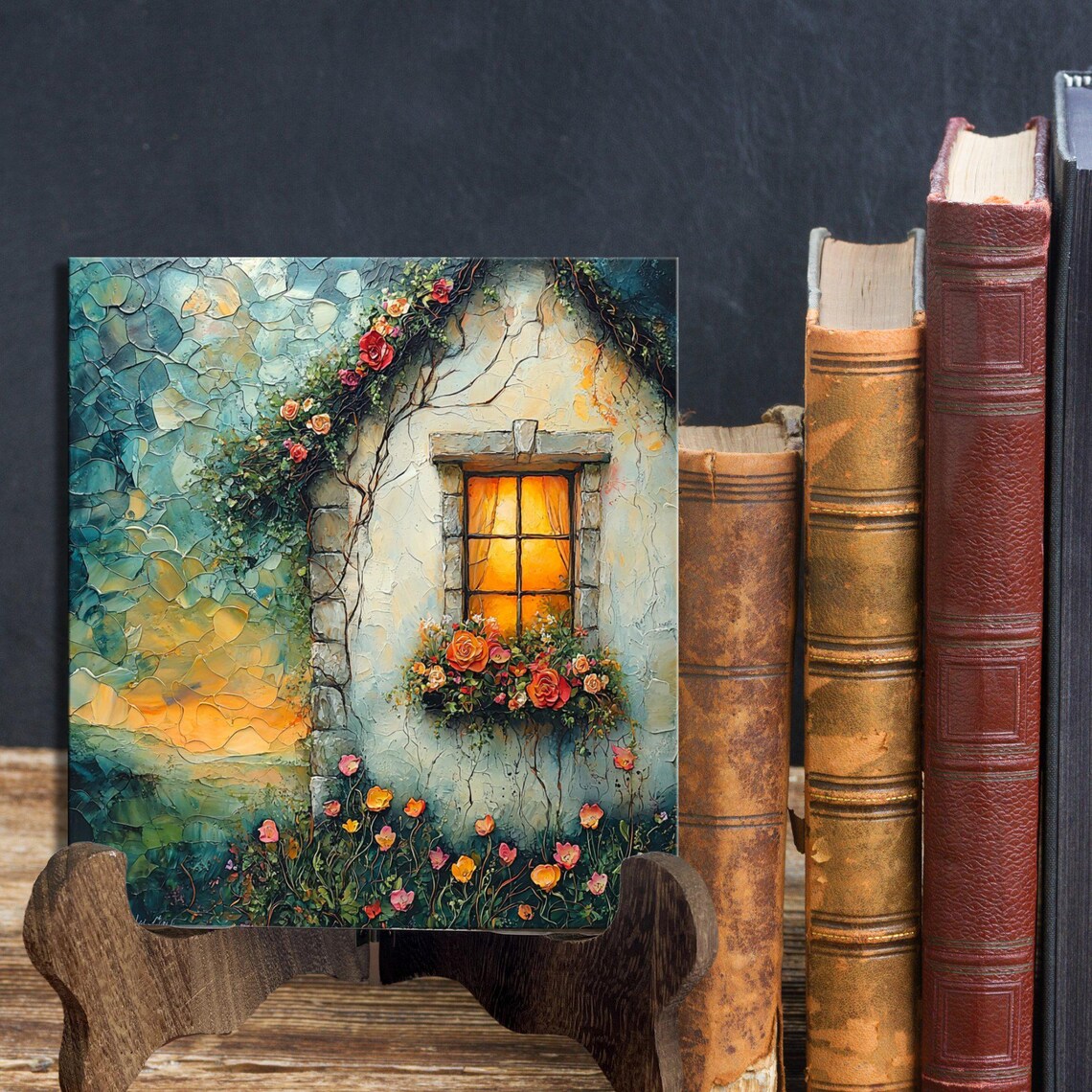 Irish Cottage Ceramic Art Tile Artful Bookshelf Book Nook Wall Decor ...