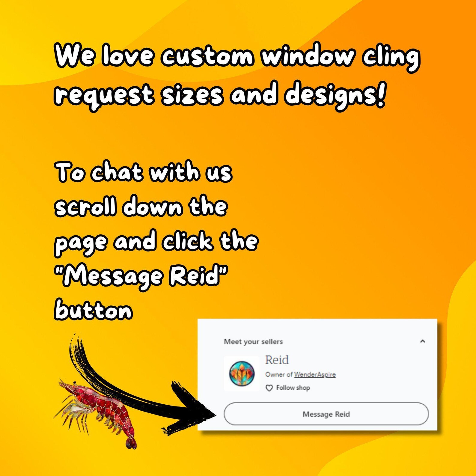 Cherry Shrimp Window Cling Stained Glass Look Decal Sticker Window Film ...