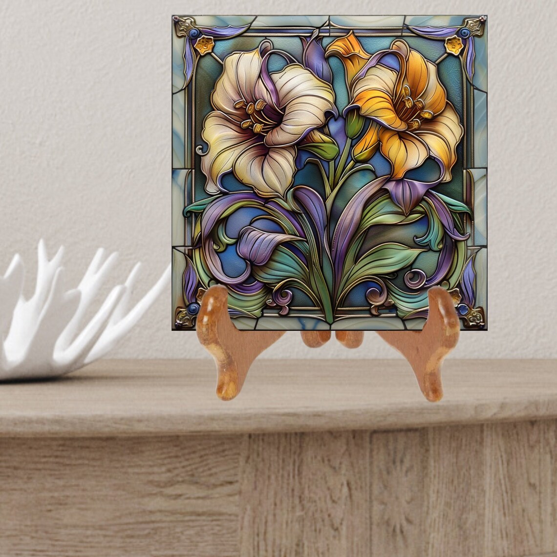 Foxtail Lily Ceramic Art Tile Art Nouveau Deco Wall Decor Coffee Table ...