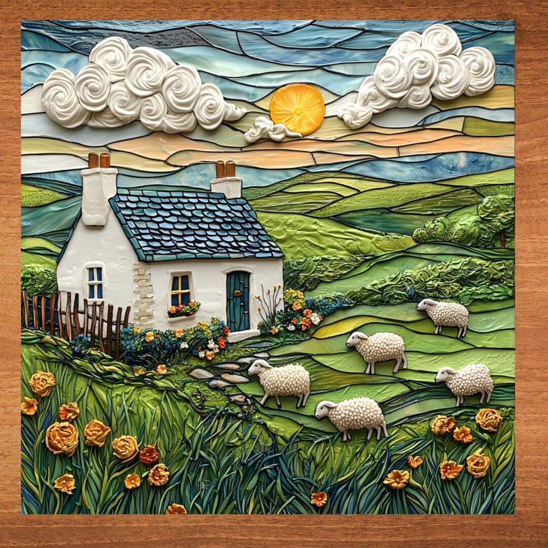 Irish Sheep Pasture Ceramic Art Tile Artful Bookshelf Book Nook Wall ...
