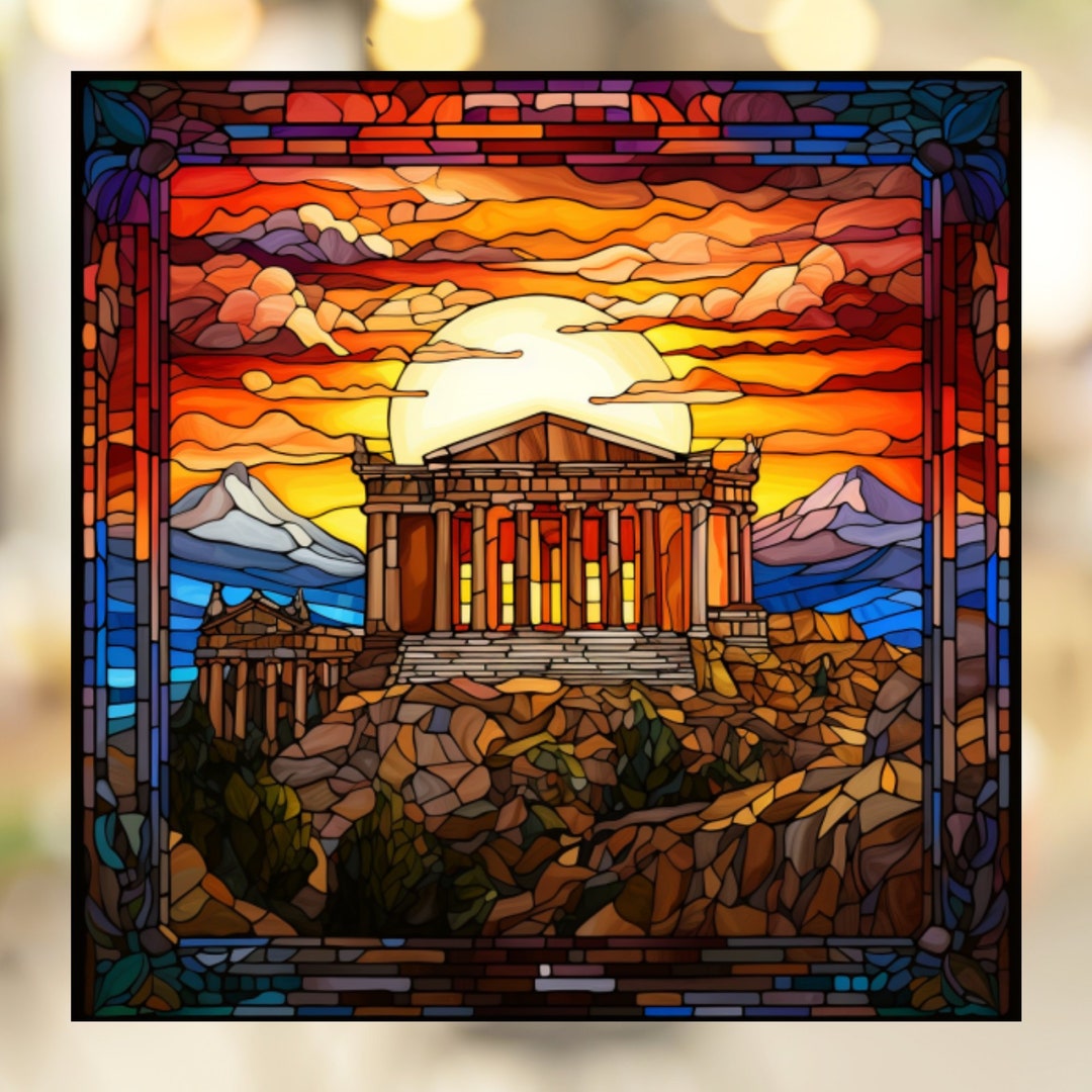 Acropolis of Athens Stained Glass Window Cling Window Decal Sticker ...