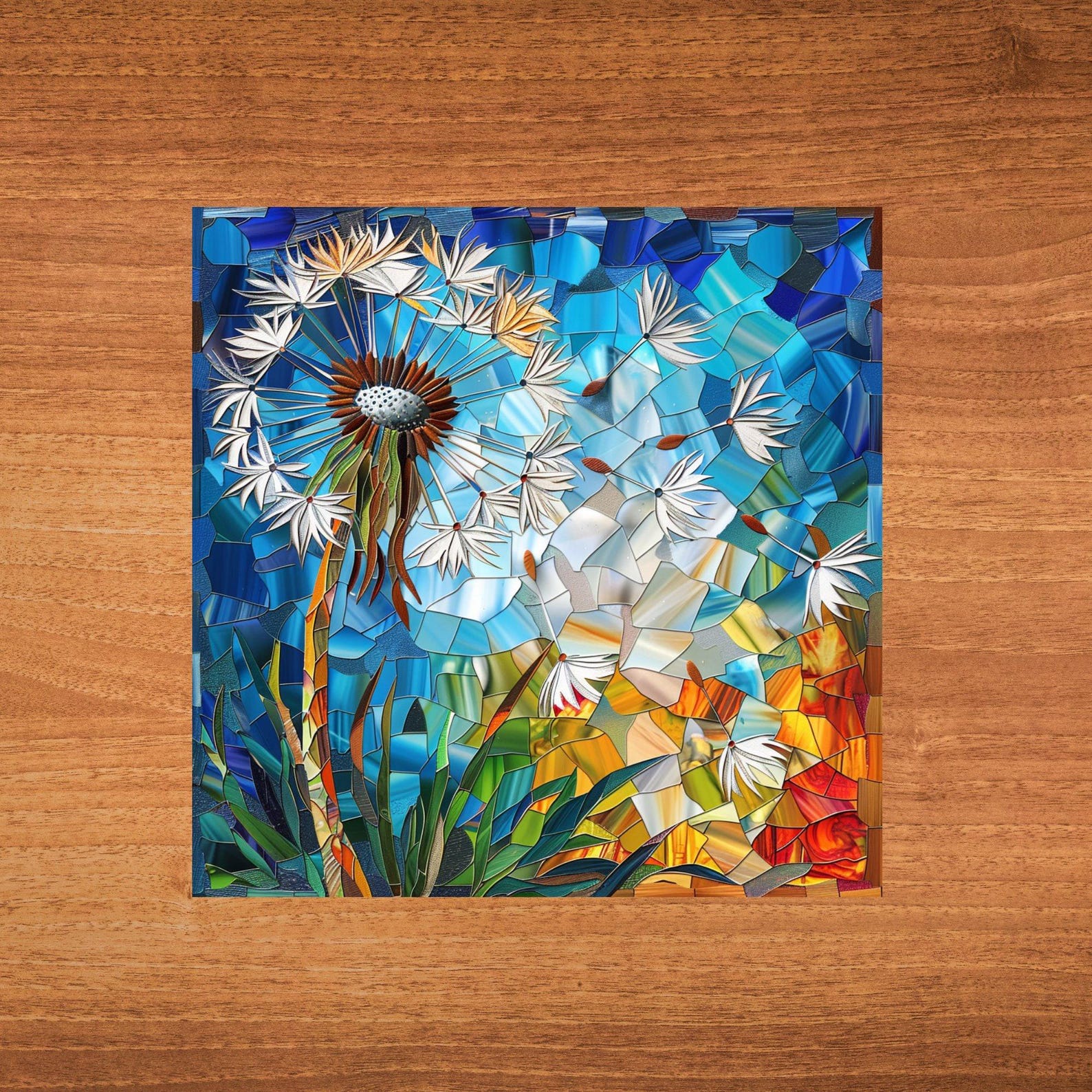 Dandelion Stained Glass Look Art on Glossy Ceramic Decorative Tile Gift ...