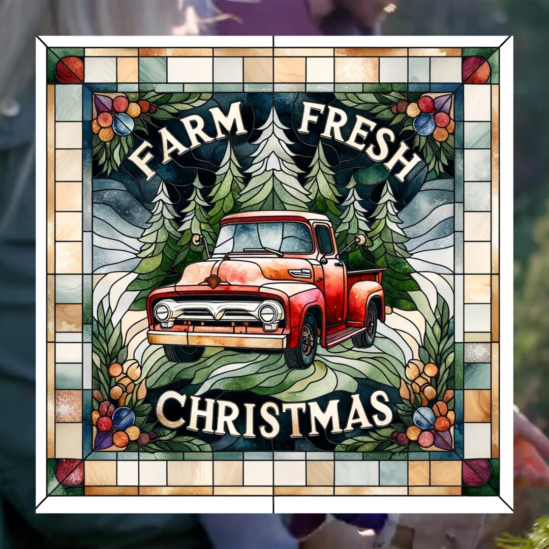 FARM FRESH Christmas Stained Glass Window Cling Christmas - Etsy