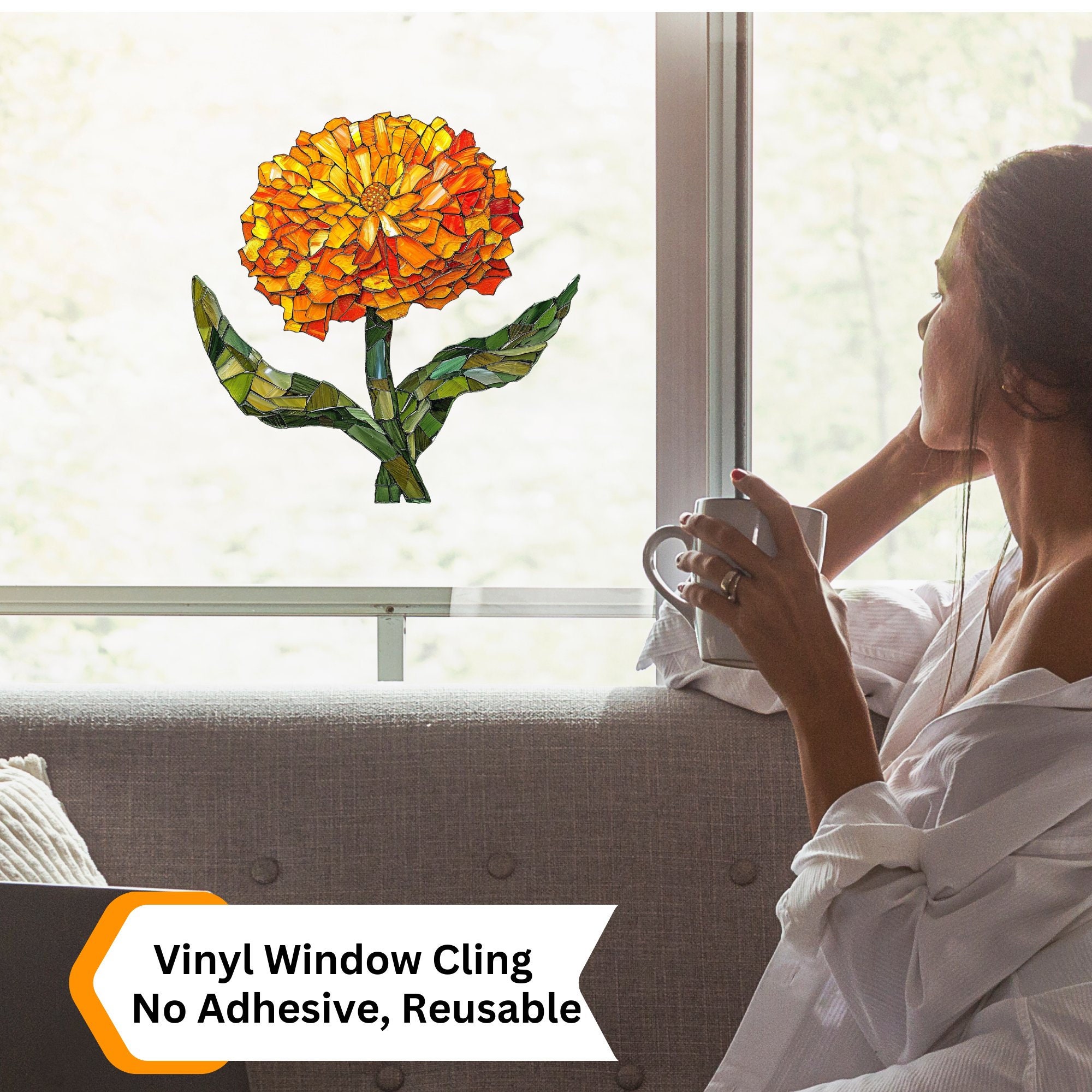 Marigold Stained Glass Window Cling Beautiful Flower Window Artwork ...