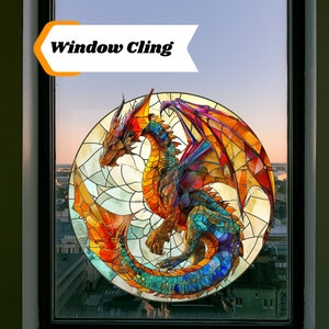 Dragon Stained Glass Window Cling Decal Sticker Window Film Dragoncore ...