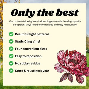 Peony Stained Glass Window Cling Beautiful Flower Window Artwork Window ...