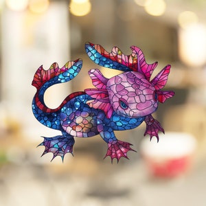 Axolotl Colorful Stained Glass Axolotl Window Cling, Decorative ...