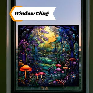 Mystical Enchanted Meadow Stained Glass Window Cling Window Decal ...