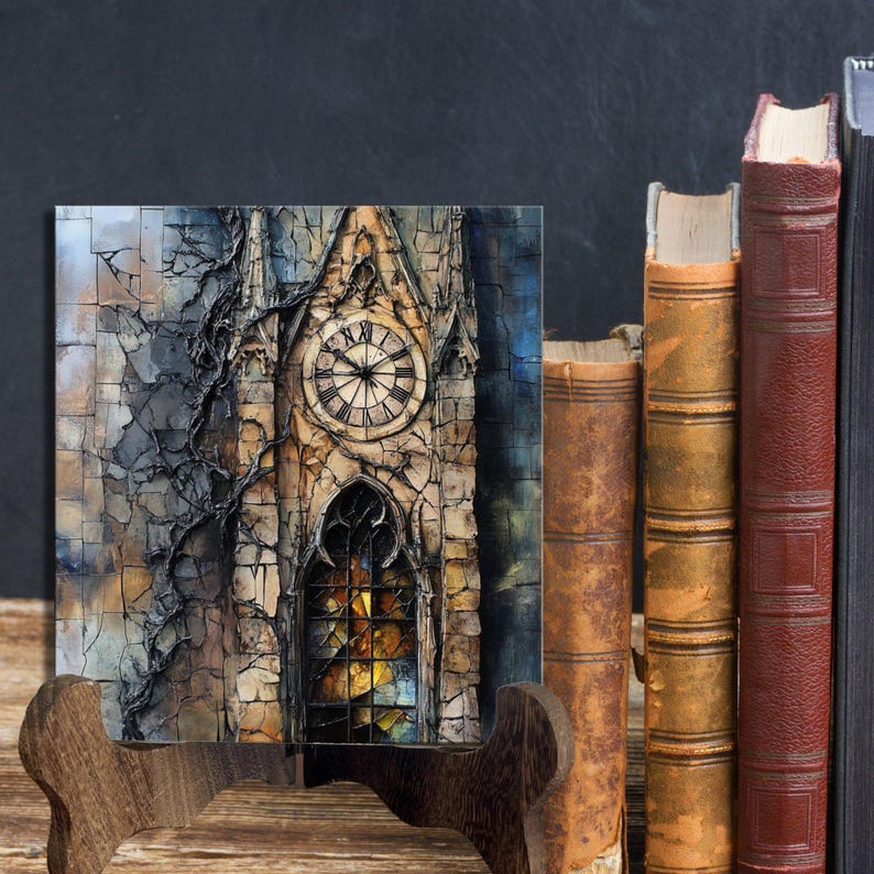 Clock Tower Book Nook Ceramic Art Tile Decor for Book Lover Bookshelf ...