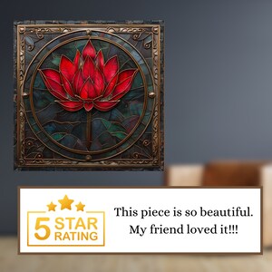 Red Lotus Stained Glass Look Art on Glossy Ceramic Decorative Tile Gift ...