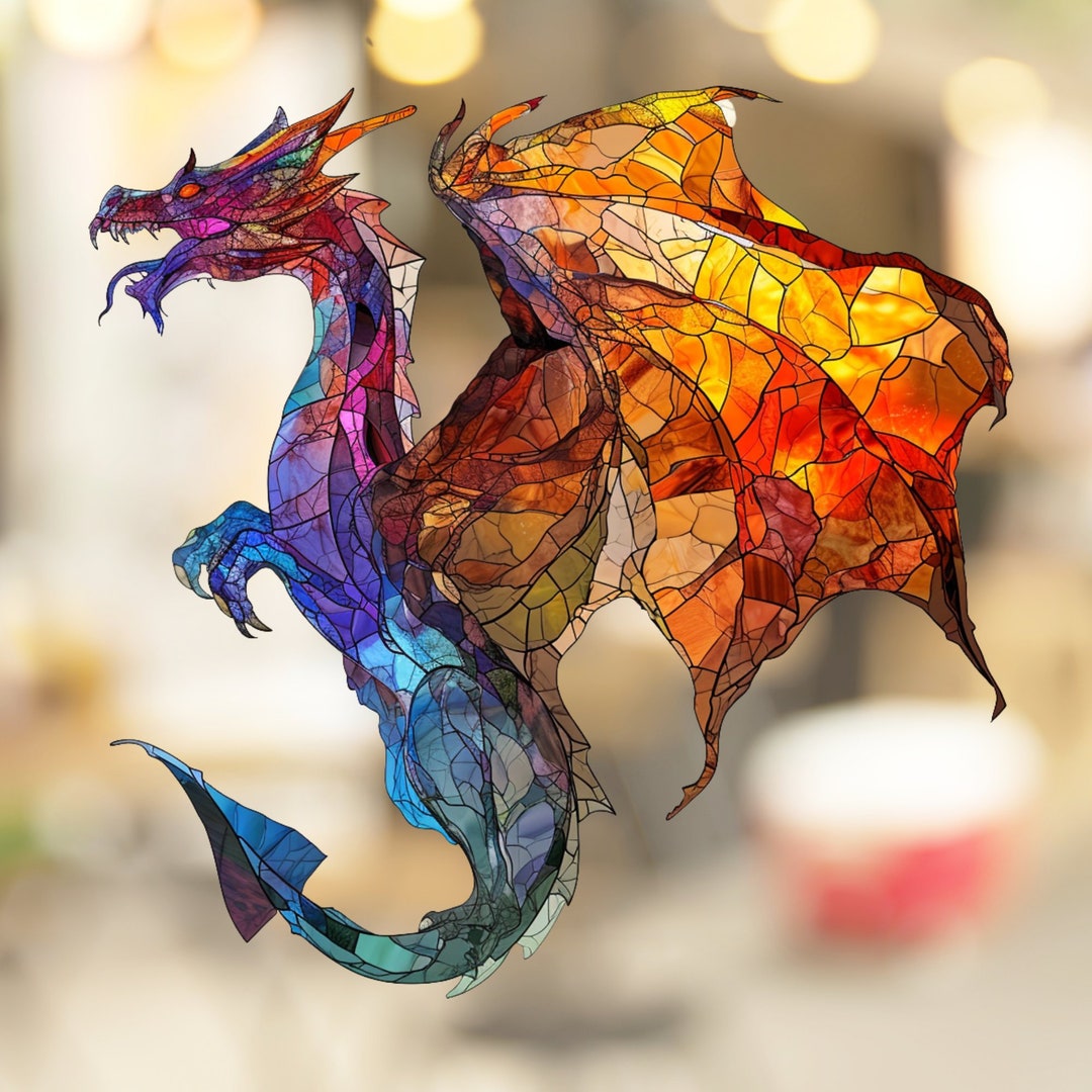 Dragon Stained Glass Window Cling Decal Sticker Window Film Dragoncore ...