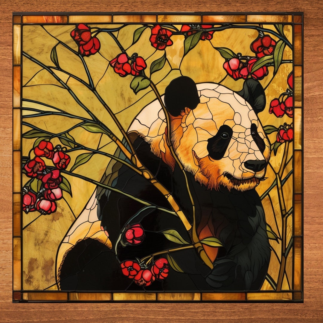 Panda Stained Glass Look Art on Glossy Ceramic Decorative Tile Tileful ...