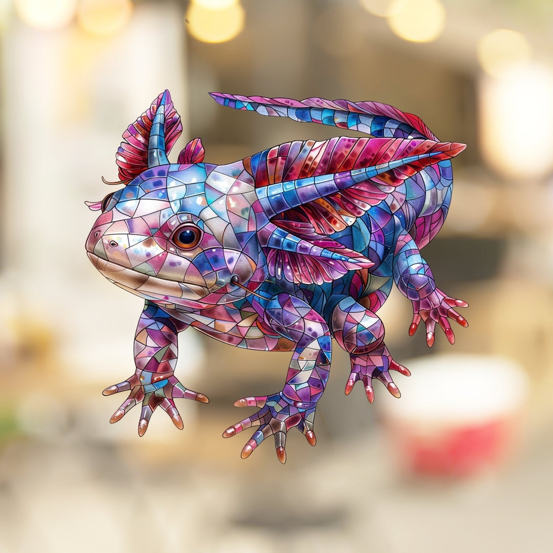 Axolotl Colorful Stained Glass Axolotl Decal, Whimsical Window Cling ...