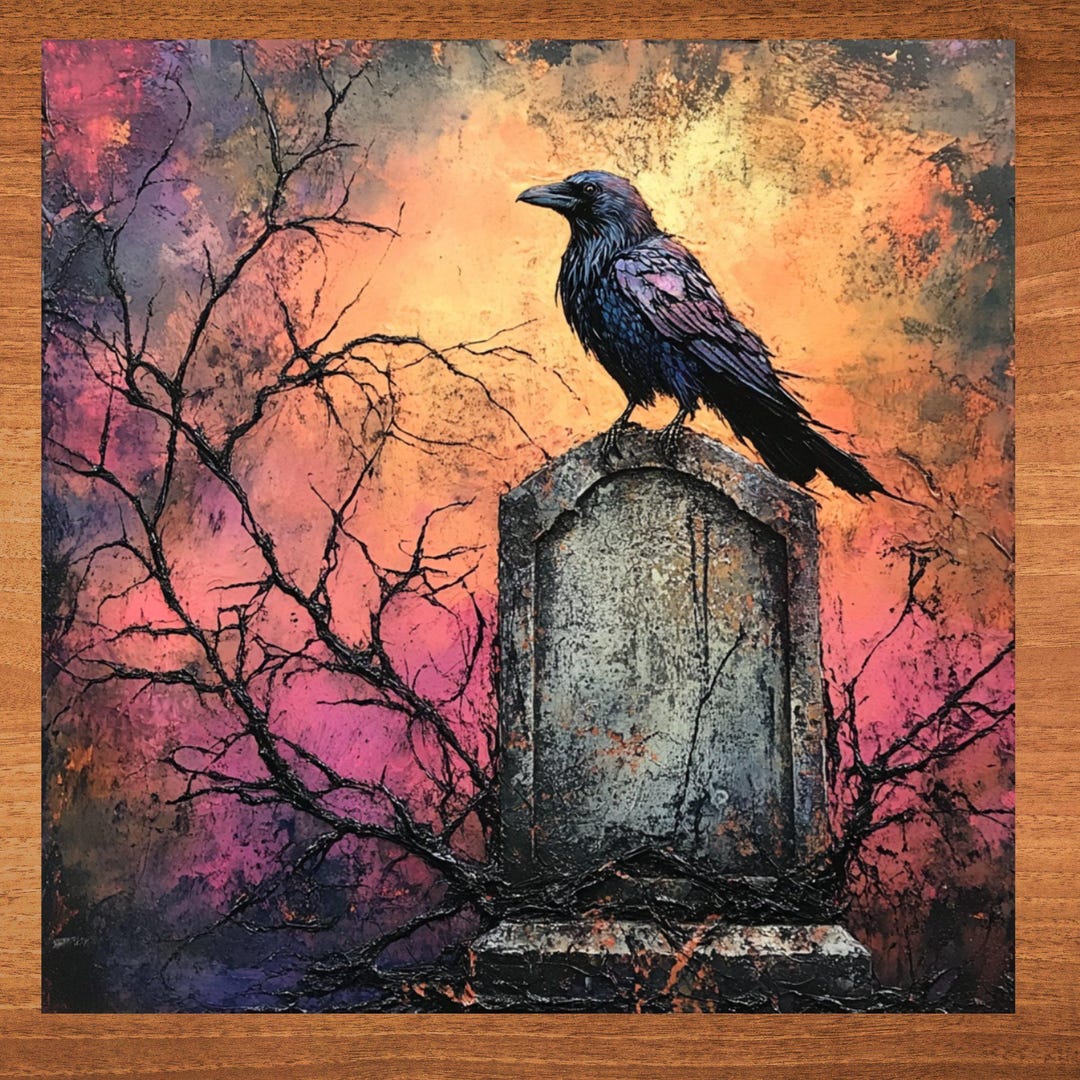 Raven on Tomb Bookshelf Decore Beautiful Ceramic Art Tile Dark Academia ...