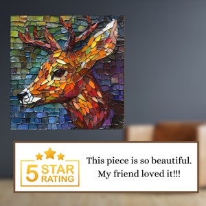 Deer Stained Glass Look Art on Glossy Ceramic Decorative Tile Tileful ...