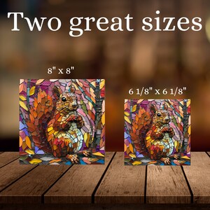 Squirrel Stained Glass Look Art on Glossy Ceramic Decorative Tile ...