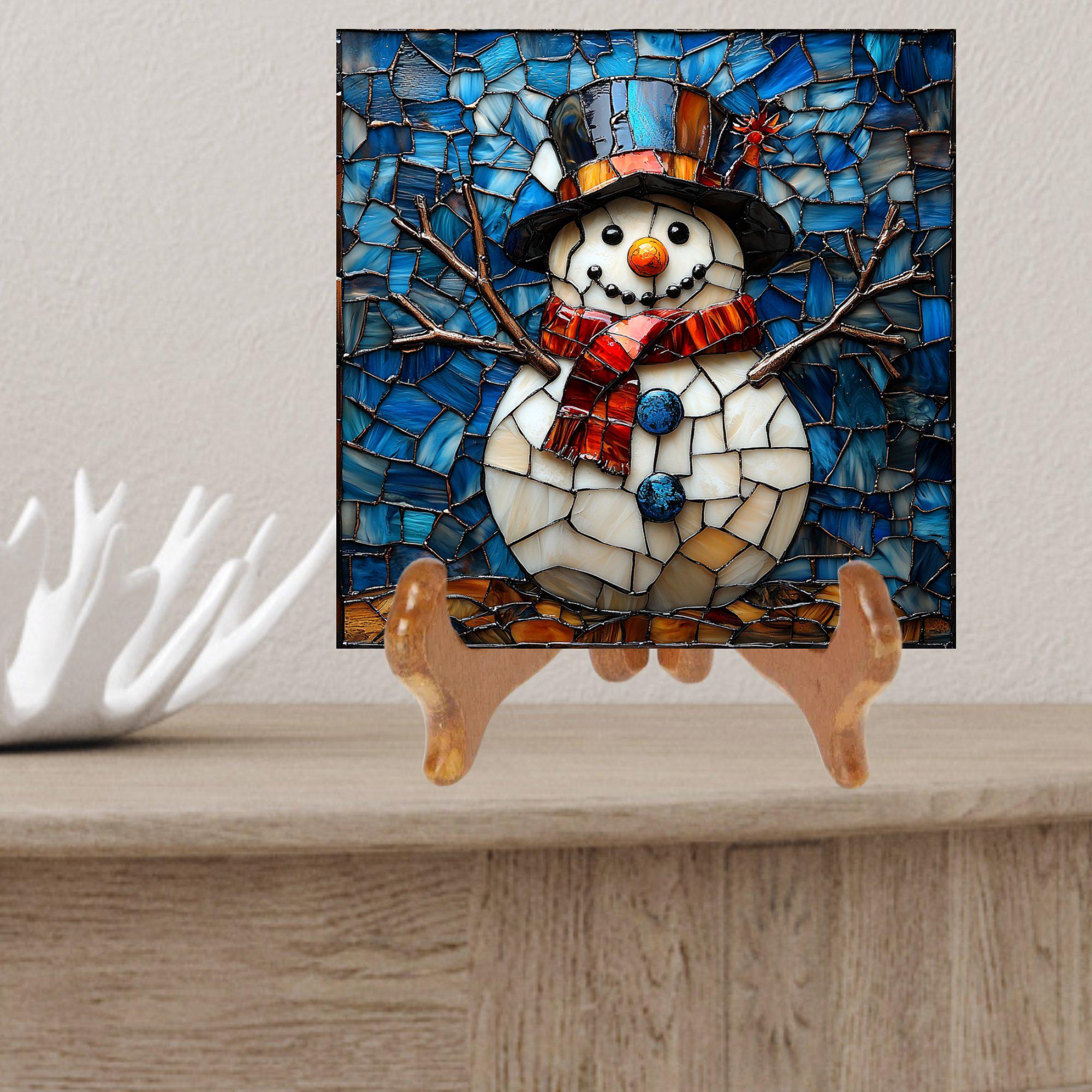 Snowman Ceramic Tile Art Book Nook Bookshelf Coffee Table Wall Decor ...