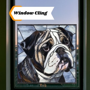 English Bulldog 2 Stained Glass Window Cling Decal Sticker Vinyl Window ...