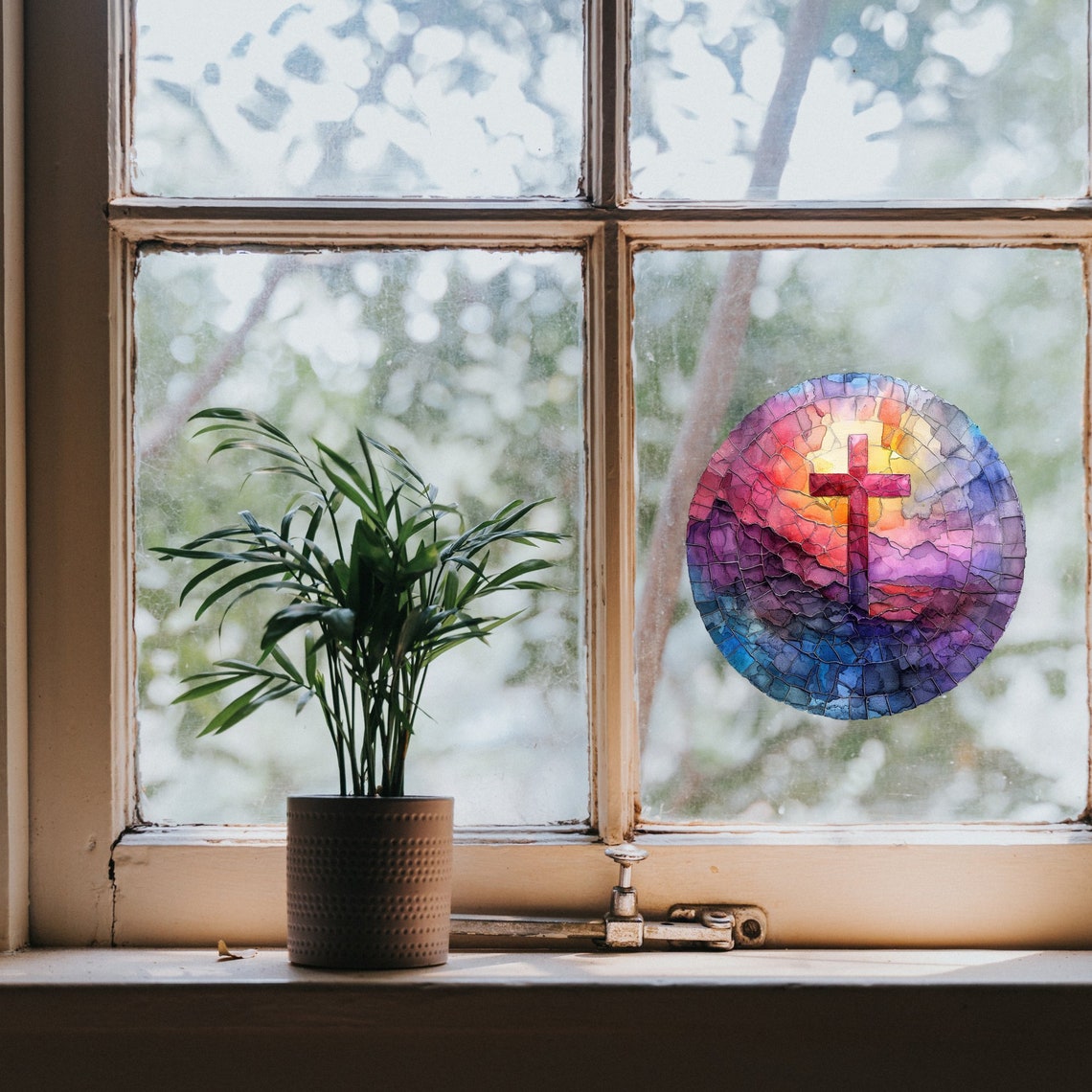Resurrection Day Cross Easter Stained Glass Window Cling Resurrection ...