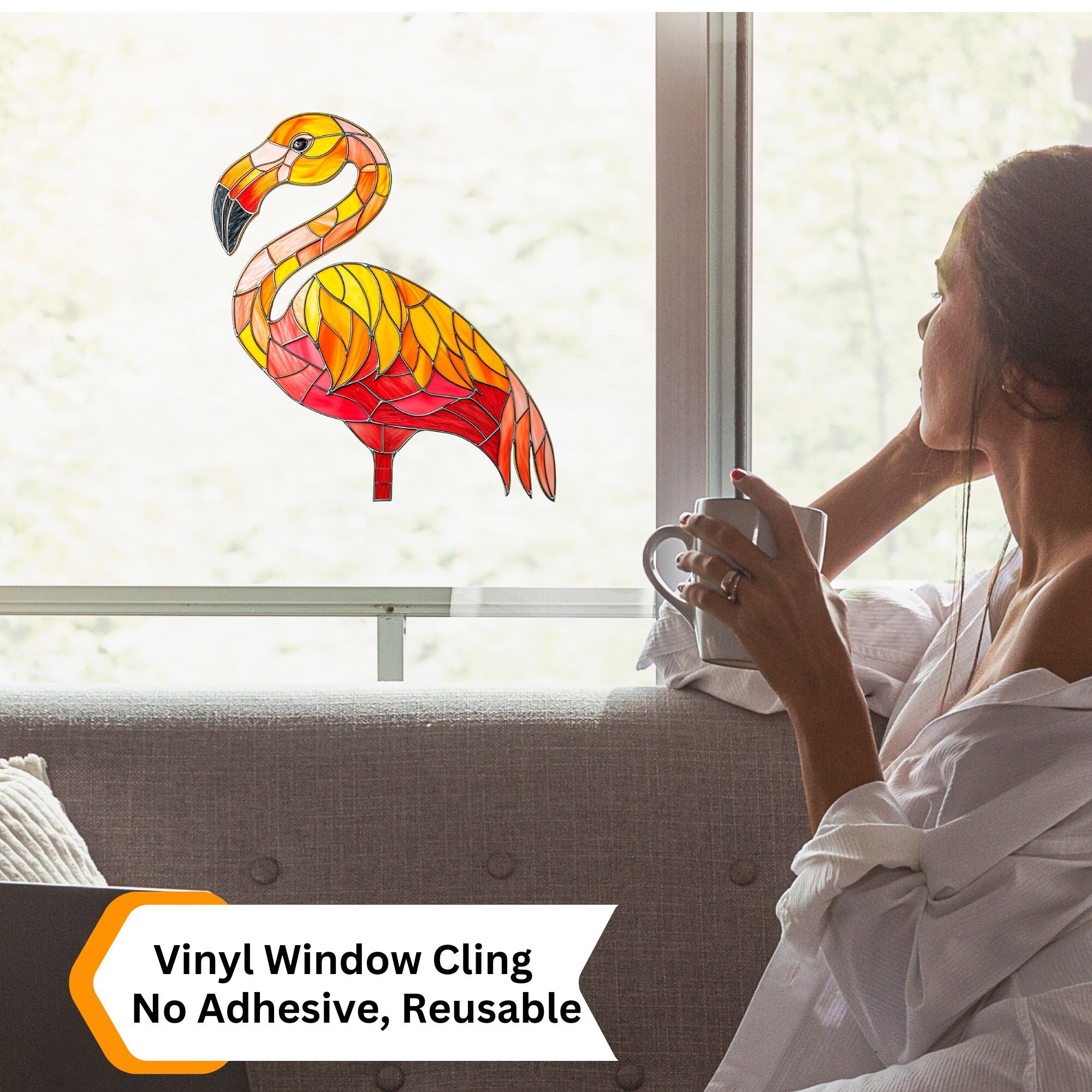 Flamingo Stained Glass Window Cling Decal Sticker Vinyl Window Film ...
