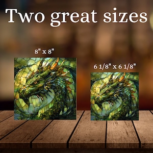 Green Dragon Stained Glass Look Art on Glossy Ceramic Decorative Tile ...