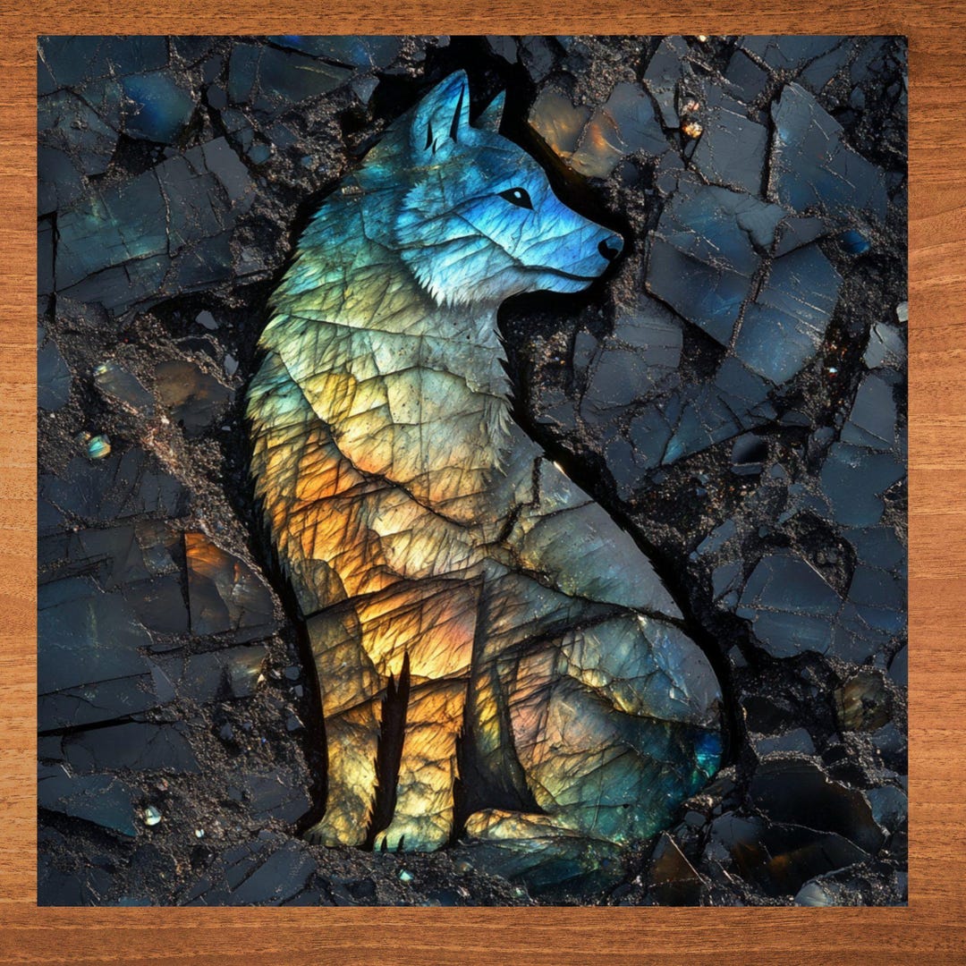 Blue Wolf Stone Ceramic Art Tile Decor for Bookshelf Book Nook Wall Art ...