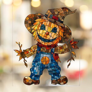 Scarecrow Stained Glass Look Window Cling Halloween Decor Fall Autumn ...