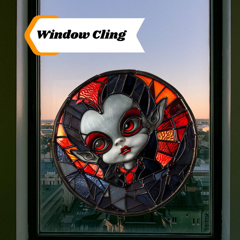 Baby Vampire Halloween Stained Glass Look Window Cling Decal Sticker ...