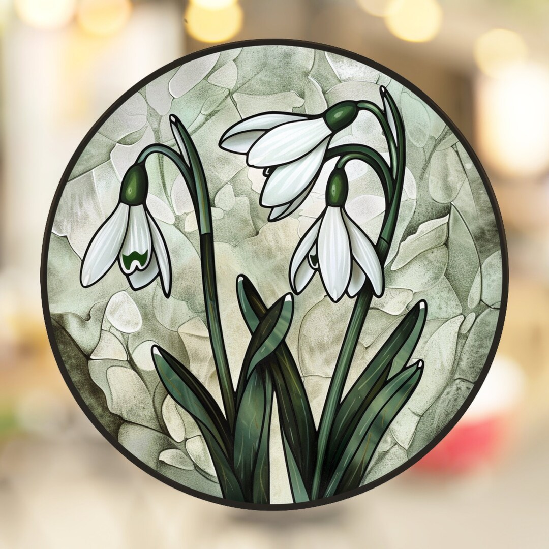 Snowdrop January Vibrant Birth Month Flower Stained Glass Window Cling ...