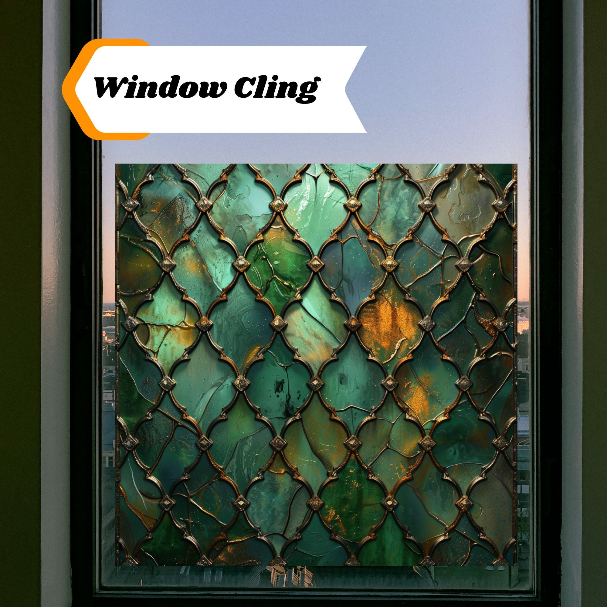 Hunter Green and Copper Stained Glass Window Cling Gothic Decor Sticker ...