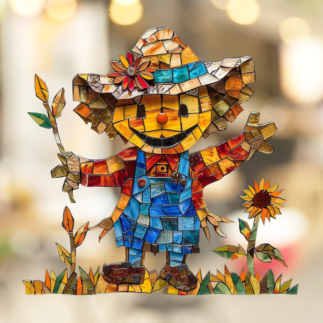 Scarecrow Stained Glass Look Window Cling Halloween Decor Fall Autumn ...