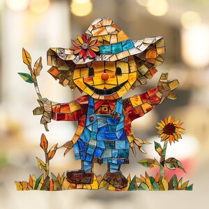 Scarecrow Stained Glass Look Window Cling Halloween Decor Fall Autumn ...