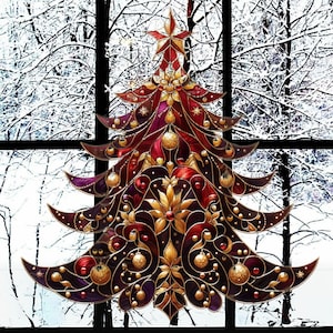 Christmas Tree Stained Glass Window Cling Christmas Tree Stained Glass ...