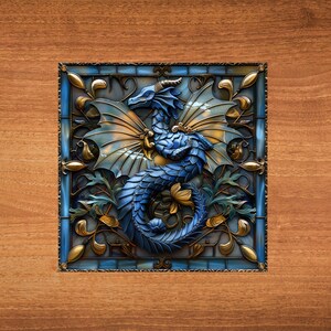 Blue Dragon Art Nouveau Ceramic Art Tile Decorative Glossy Tile for ...