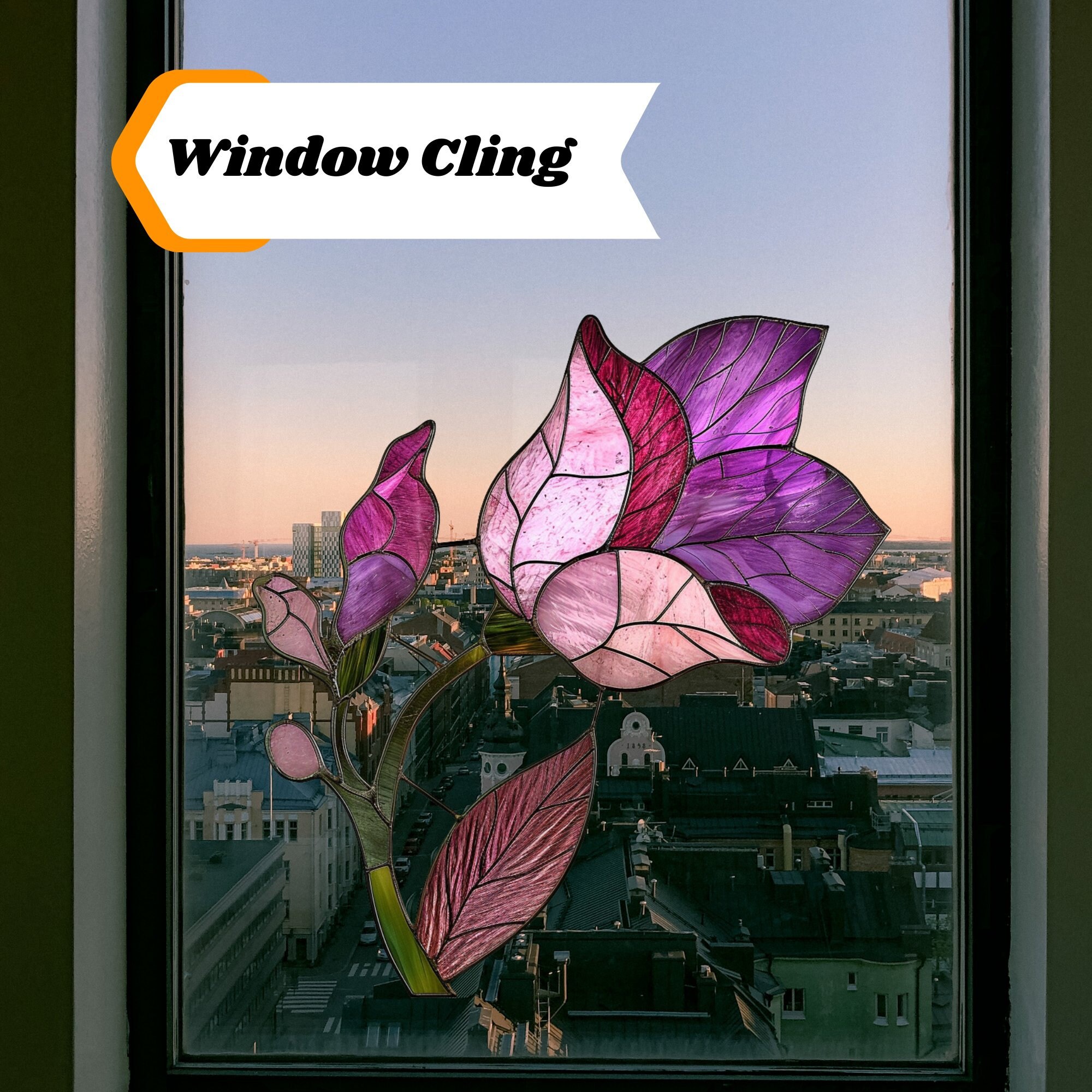 Cyclamen Stained Glass Window Cling Beautiful Flower Window Artwork ...
