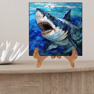 Shark Stained Glass Look Art on Glossy Ceramic Tile Tileful Artful ...