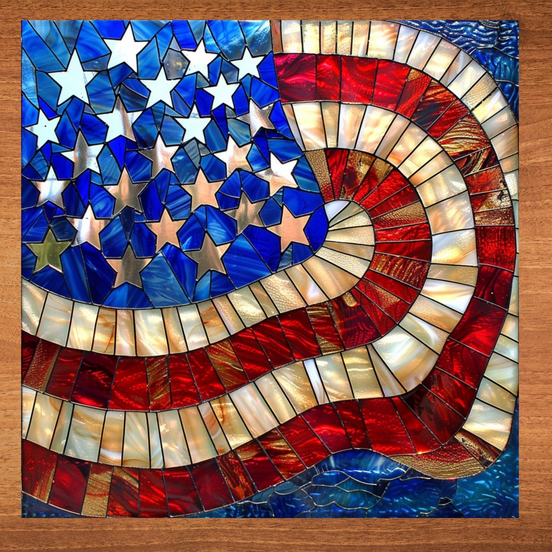 American Flag Stained Glass Look Art on Glossy Ceramic Tile Tileful ...