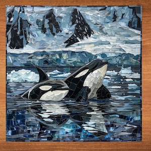 Orca Pod Stained Glass Look Art on Glossy Ceramic Decorative Tile Gift ...