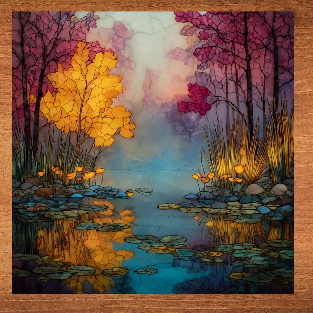 Mystical Autumn Pond Decorative Art Tile - Ceramic Tile Infused With ...