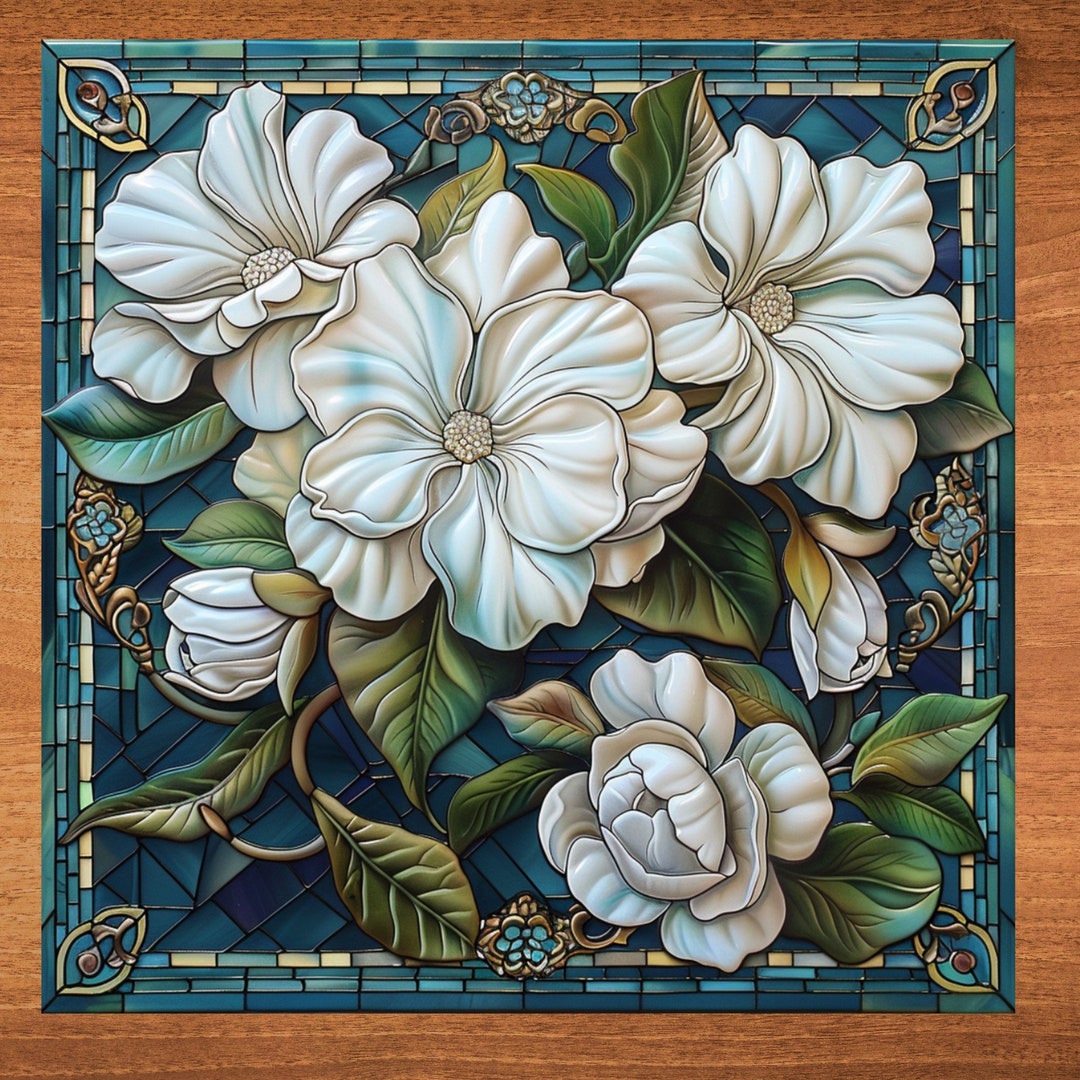 Gardenias Ceramic Art Tile Art Nouveau Deco Wall Decor Coffee Table ...