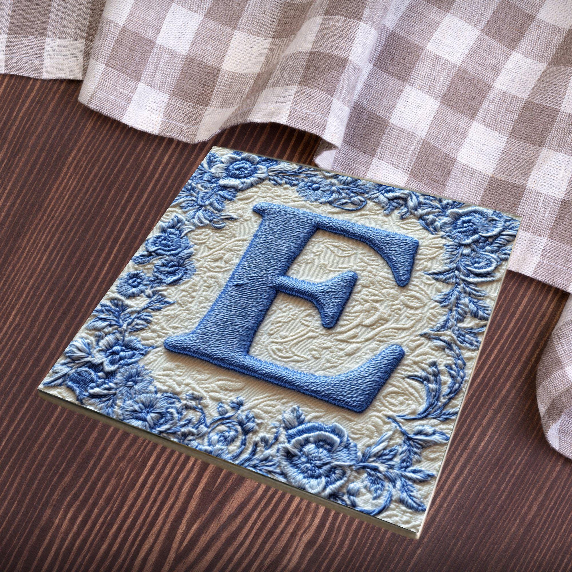 E Letter Monogram Ceramic Art Tile Grandmillennial Style Decor Home Art ...