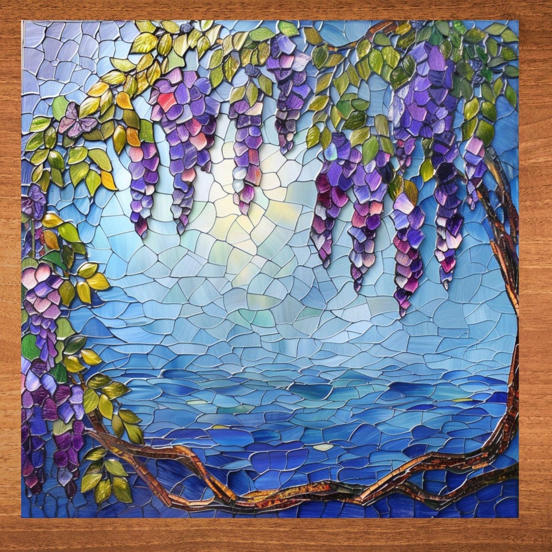 Wisteria Stained Glass Look Art on Glossy Ceramic Tile Tileful Artful ...