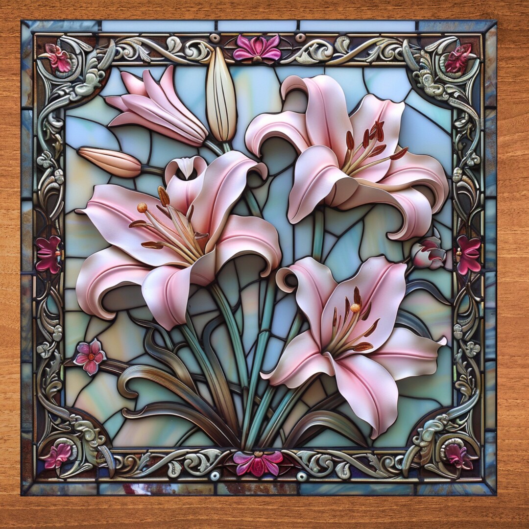 5701_WA_TILE Pink Lilies Ceramic Art Tile Art Nouveau Deco Wall Decor ...