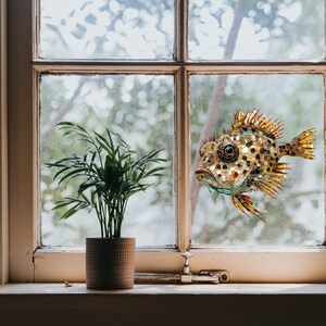 Pufferfish Stained Glass Window Cling Window Sticker Decal - No ...