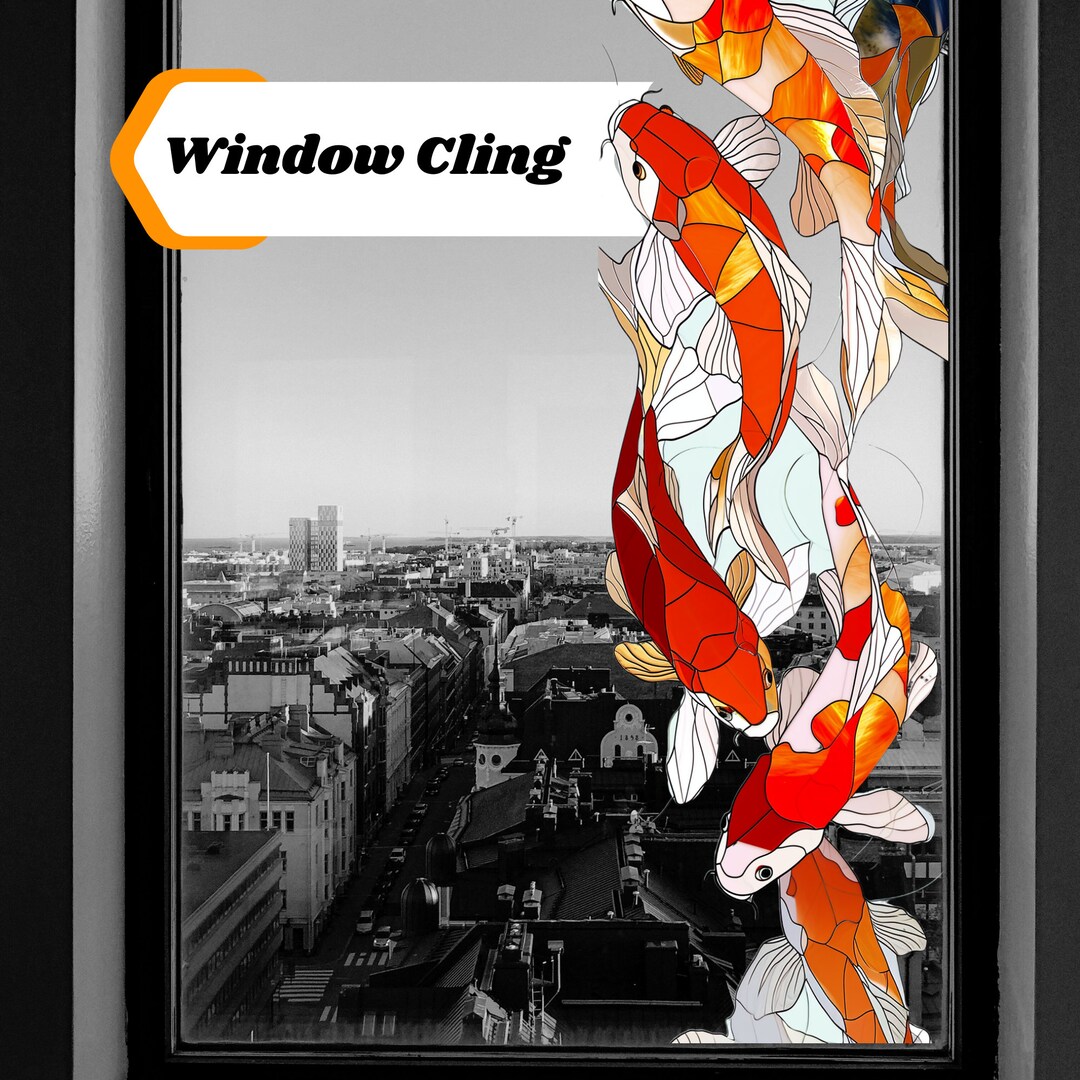 Koi Fish Stained Glass Window Cling Decal Sticker Faux Stained Glass ...