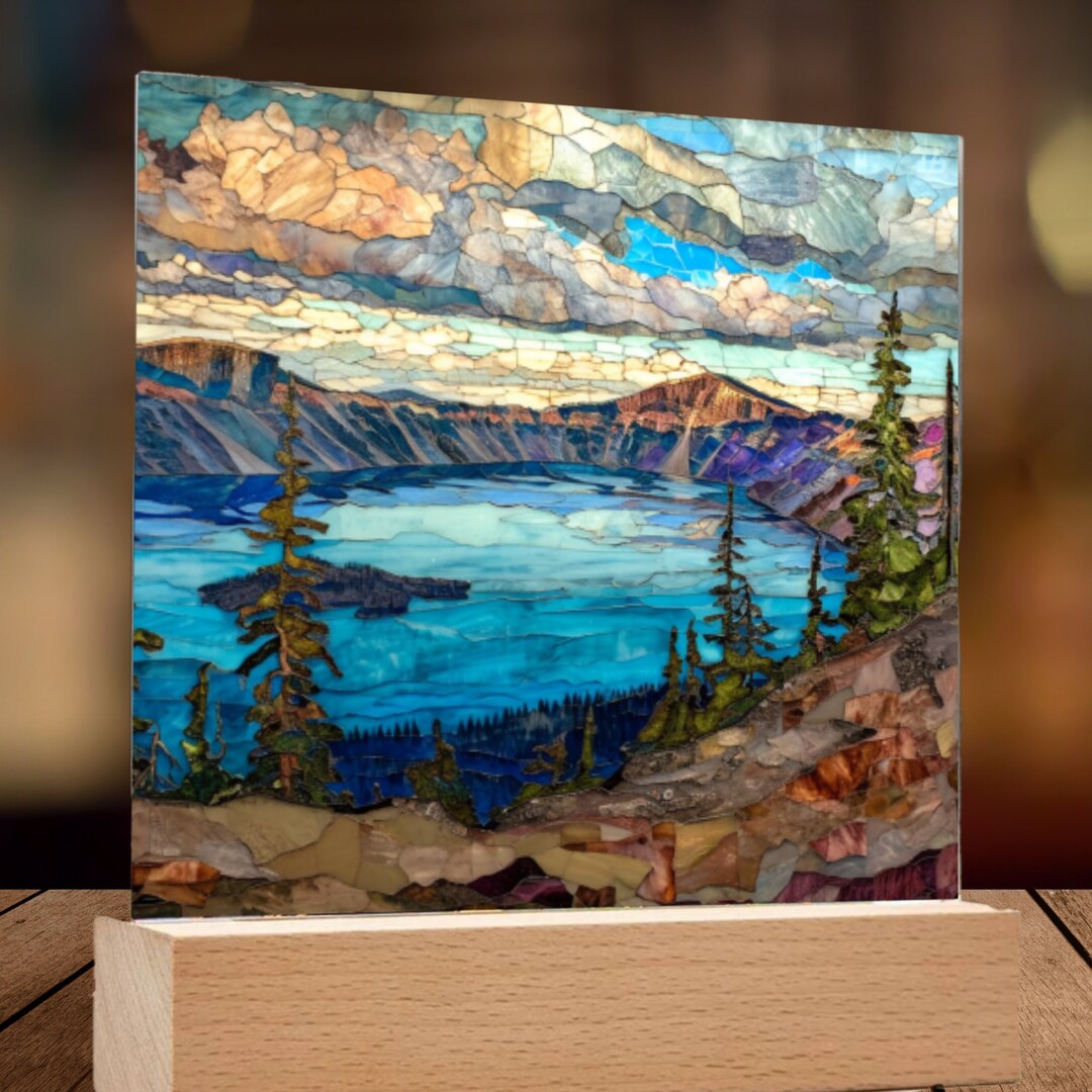 Crater Lake National Park Stained Glass Acrylic Art Piece With Lighted ...