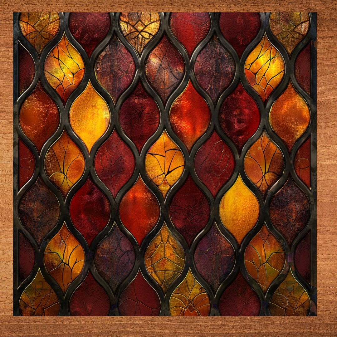 Maroon and Mustard Yellow Stained Glass Look Art on Glossy Ceramic Tile ...