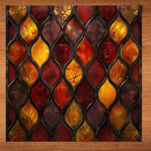 Maroon and Mustard Yellow Stained Glass Look Art on Glossy Ceramic Tile ...